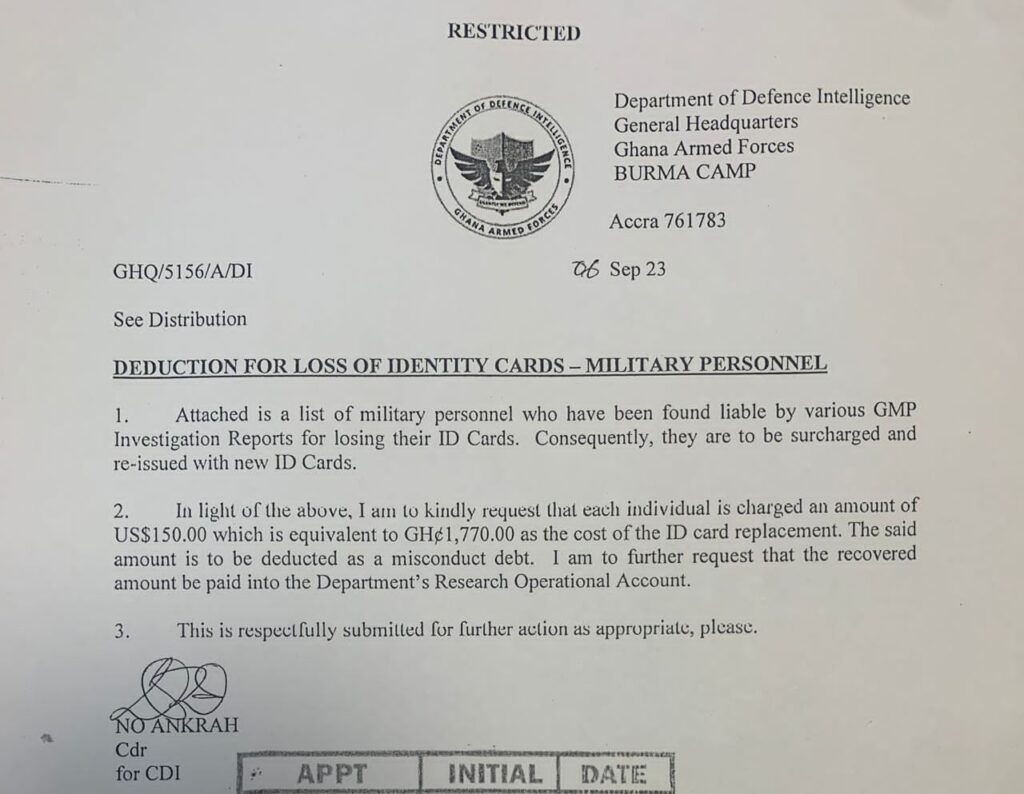 Military officers surcharged $150 for losing ID cards